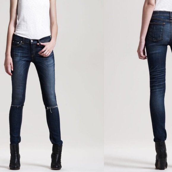 rag & bone | Jeans | Rag Bone Low Rise Skinny Dark Wash Knee Tear Jean ...